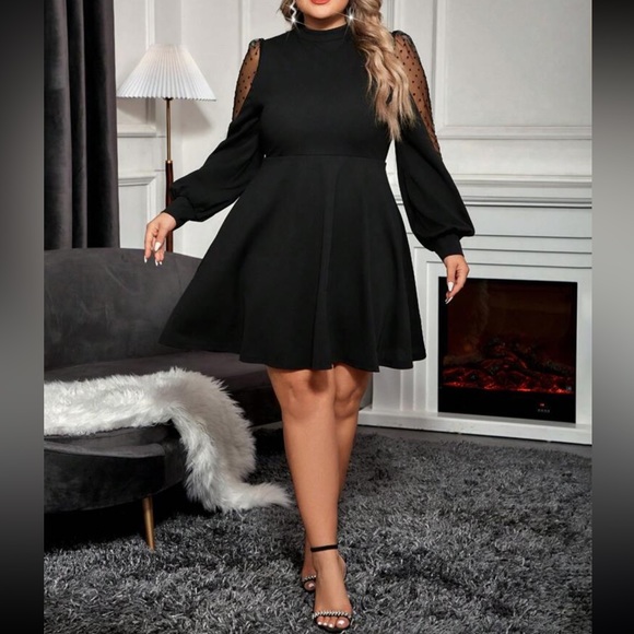 Dresses | Plus Size Polka Dots Mesh Lantern Sleeve Dress | Poshmark